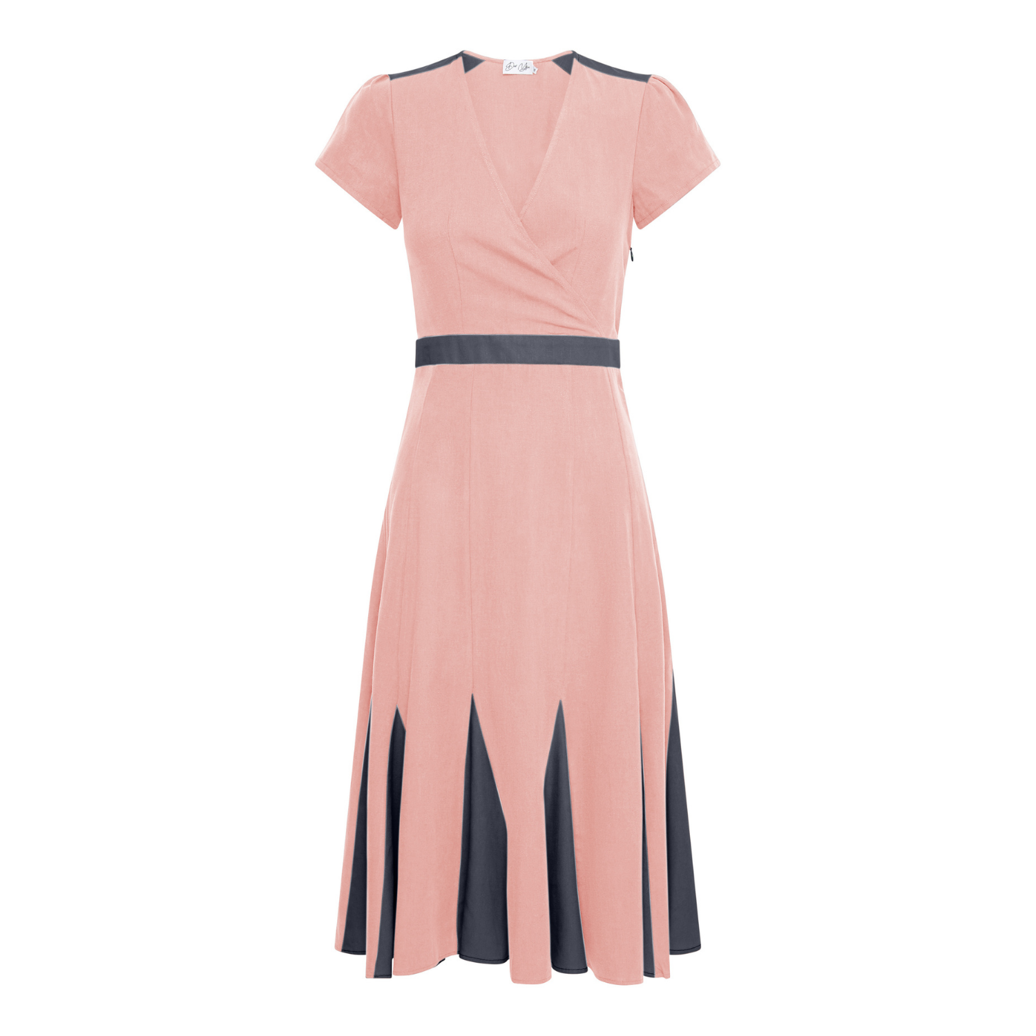 Lillian Lushing Dress with Fluted Godet Skirt in Dusty Pink and Black ...